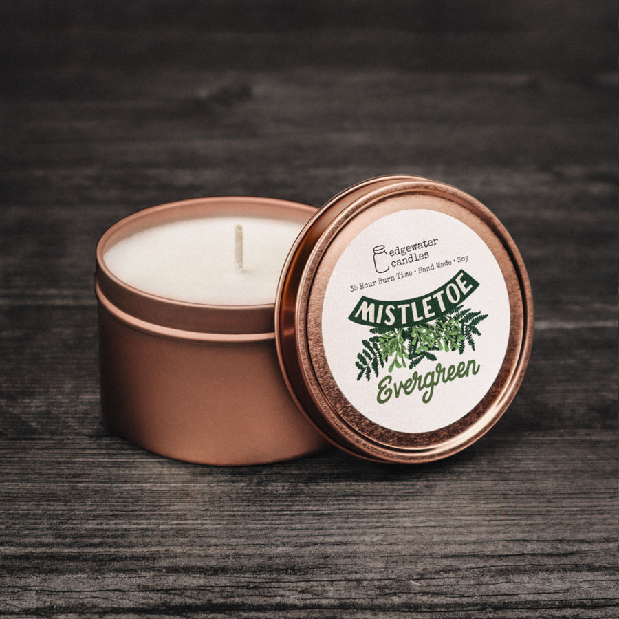 Travel Tin - Mistletoe Evergreen – edgewater candles
